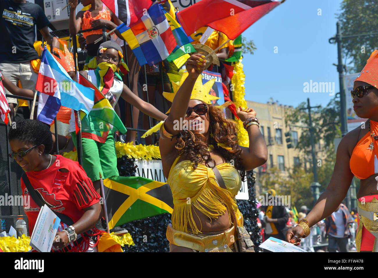 Brooklyn, United States. 07th Sep, 2015. A dancer displays her national ...