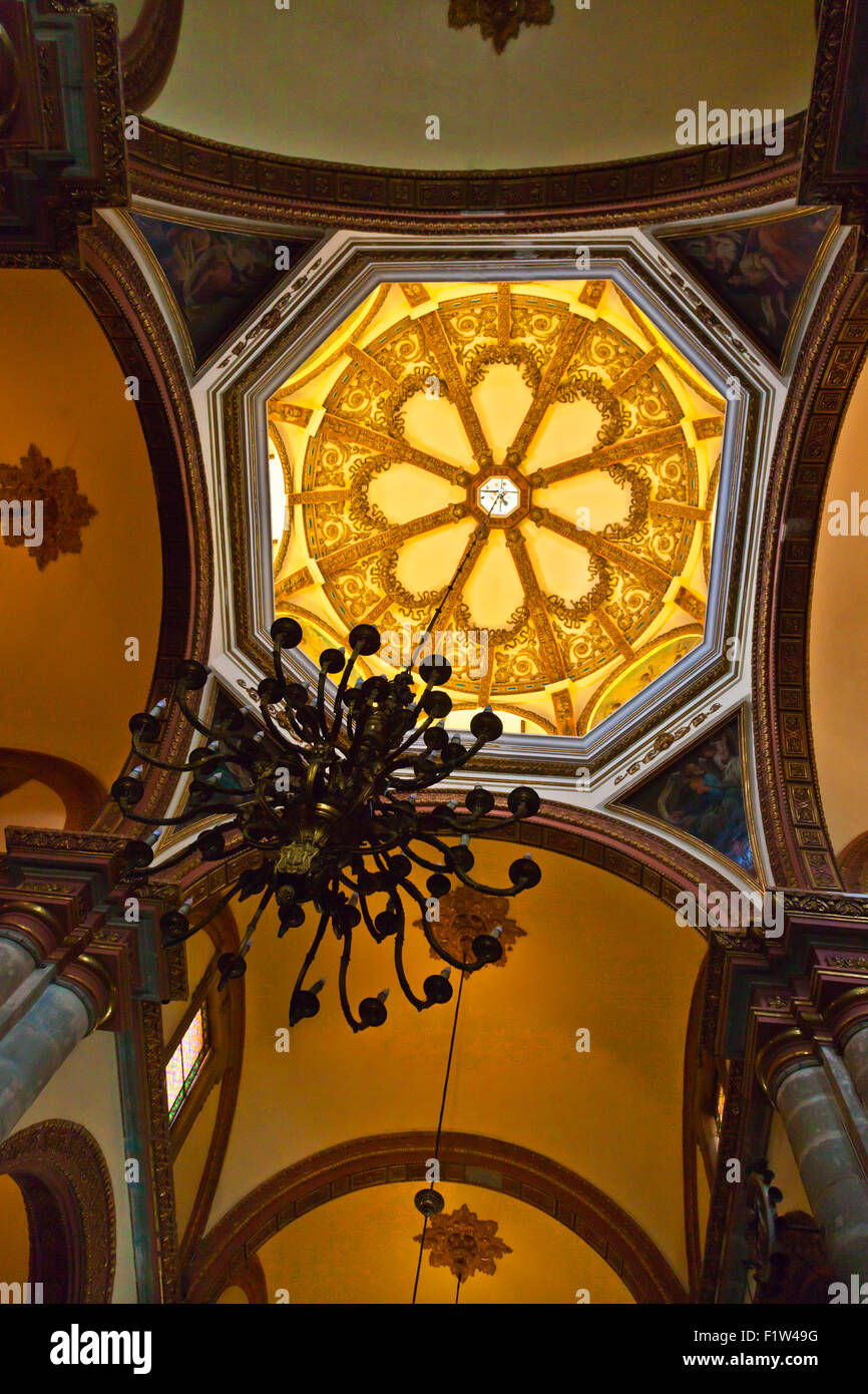 Domed ceiling and candelabra of the OAXACAN CATHEDRAL - OAXACA, MEXICO ...