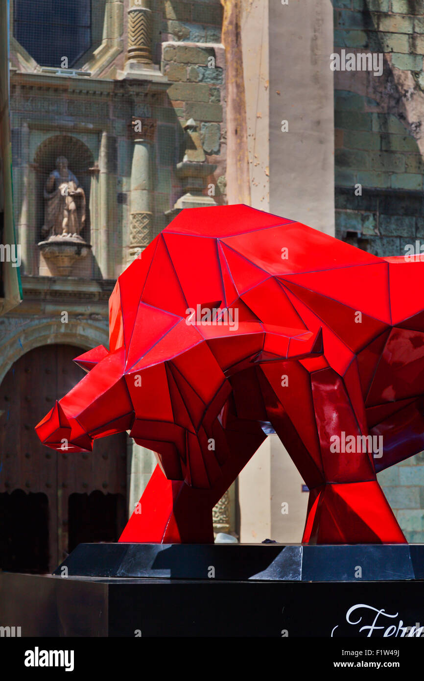 A RED BULL SCULPTURE by FERNANDO ANDRIACCI on display in front of the ...