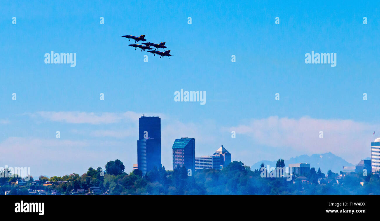 The Blue Angels performing over Seattle during the 2015 Seafair Air ...