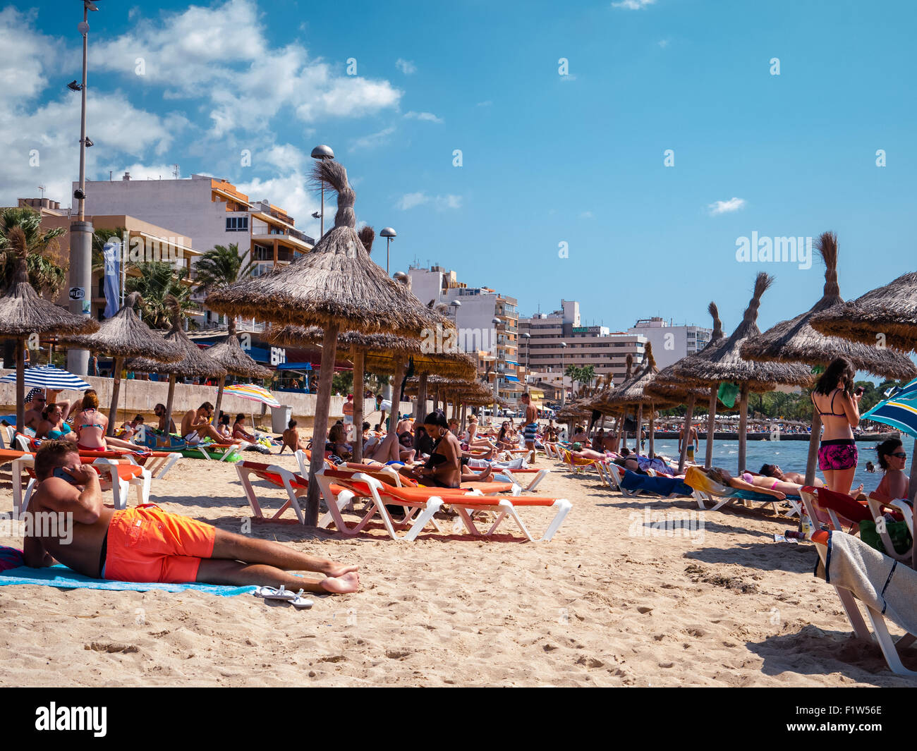 Tourists on El Arenal Beach, Mallorca, Balearic Islands, Spain Stock ...