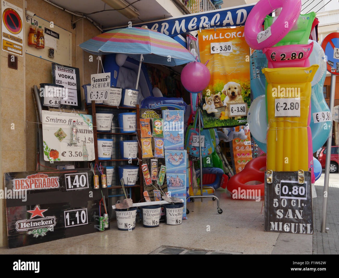 The outside of a tourist store in EL Arenal, Mallorca, Spain Stock ...