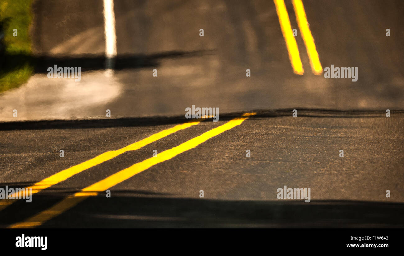 No passing on painted lines two lane road Stock Photo - Alamy