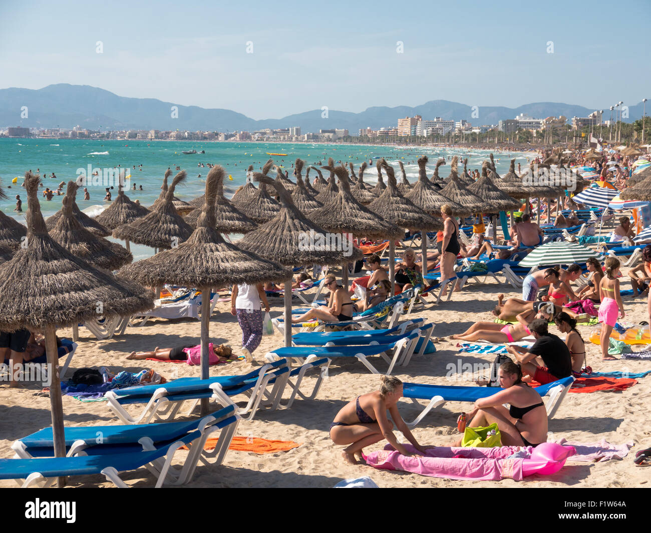Tourists on El Arenal beach, Mallorca, Balearic Islands, Spain Stock ...