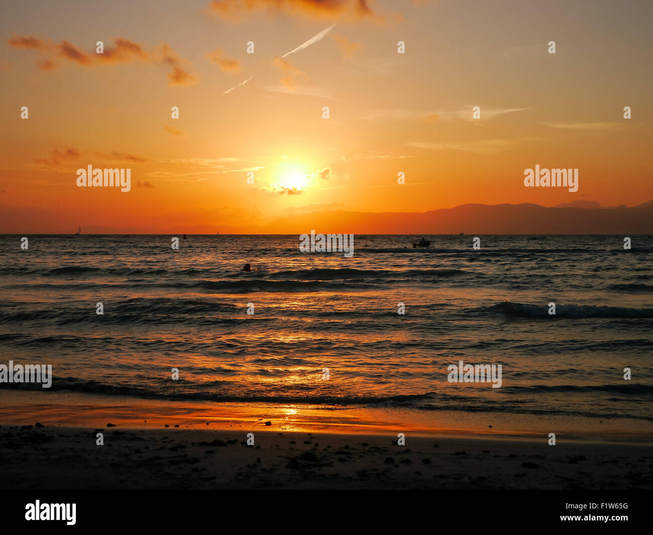 Sunset over the bay of Palma, Mallorca, Balearic islands, spain. Taken ...