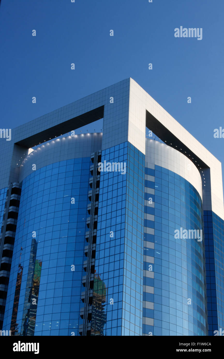 Modern arrow-shaped office tower in perspective. Growth concept Stock ...