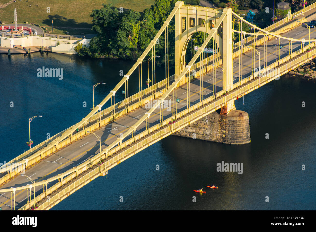 The Roberto Clemente Bridge connects the city of Pittsburgh ...