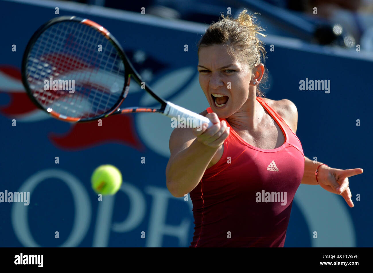New York, USA. 7th Sep, 2015. Simona Halep of Romania hits a return to ...