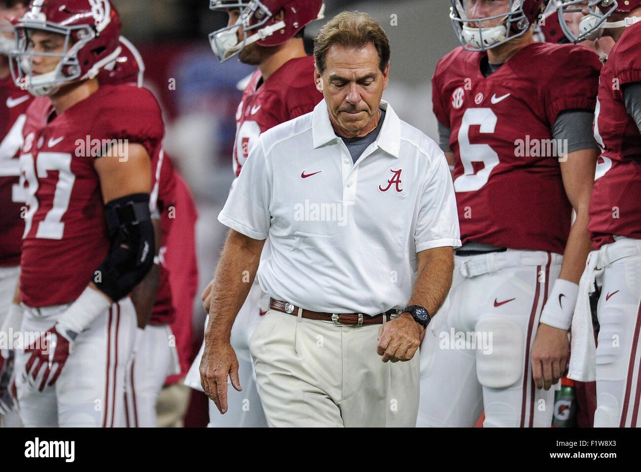 Alabama head coach Nick Saban on the sideline during an NCAA football ...