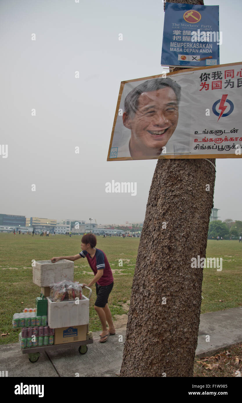 People Action Party and opposition Workers' Party posters on a tree ...