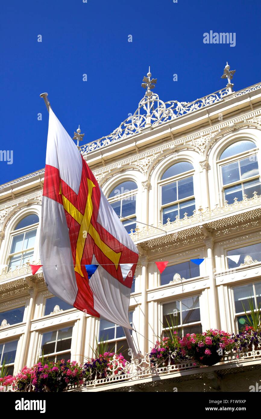 Colonial Architecture With Guernsey Flag, St. Peter Port, Guernsey ...
