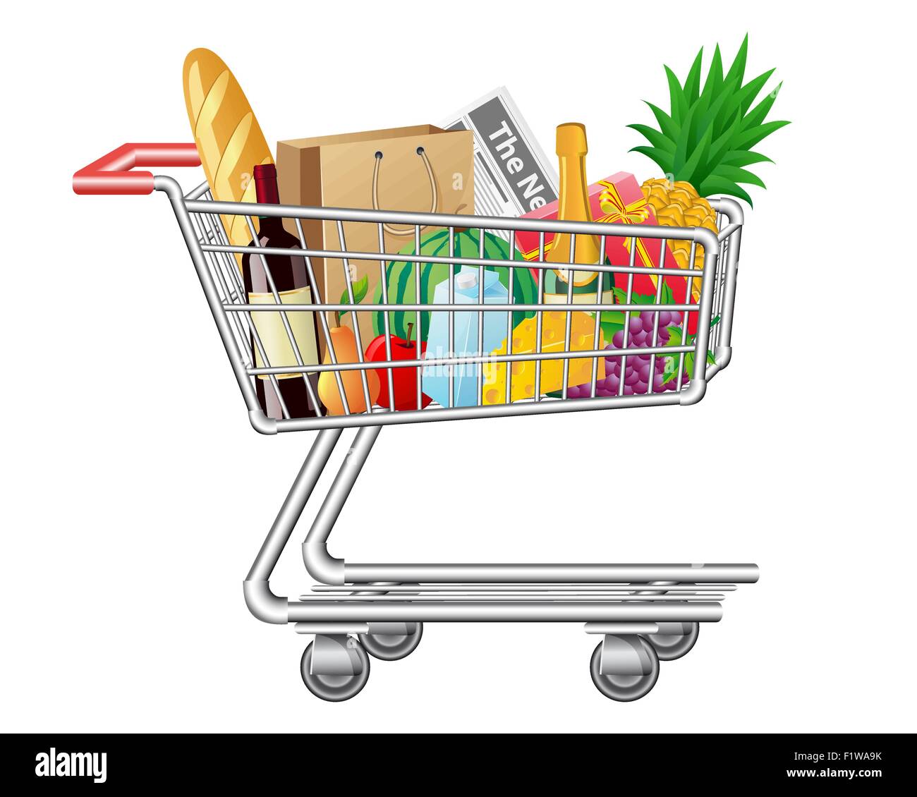 shopping cart with purchases and foods vector illustration Stock Vector ...