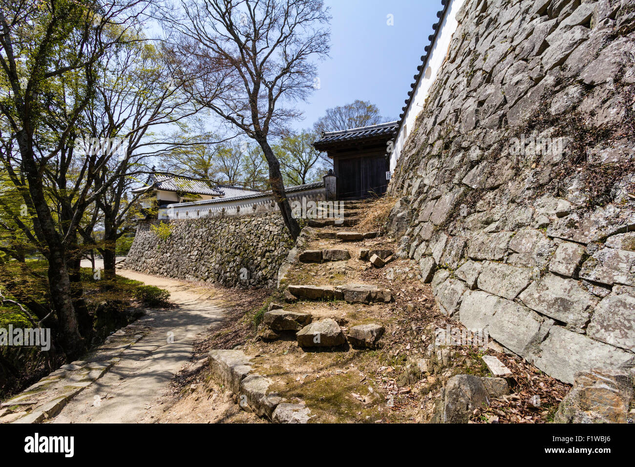 Japan, Takahashi, Bitchu Matsuyama castle. Stone steps leading to the ...