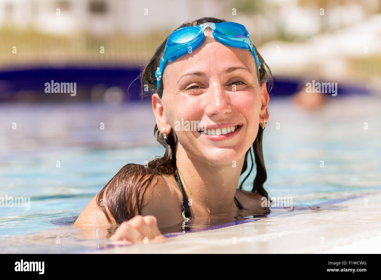 Young Pretty Woman Having Fun In Swimming Pool Laughing Girl With