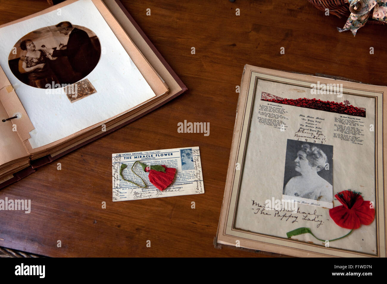 Memorabilia of American woman Moina Belle Michael who conceived the red ...