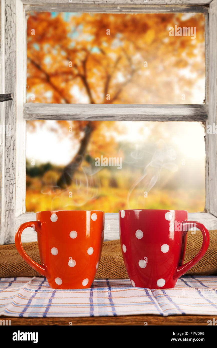 Vintage wooden window overlook autumn trees Stock Photo - Alamy