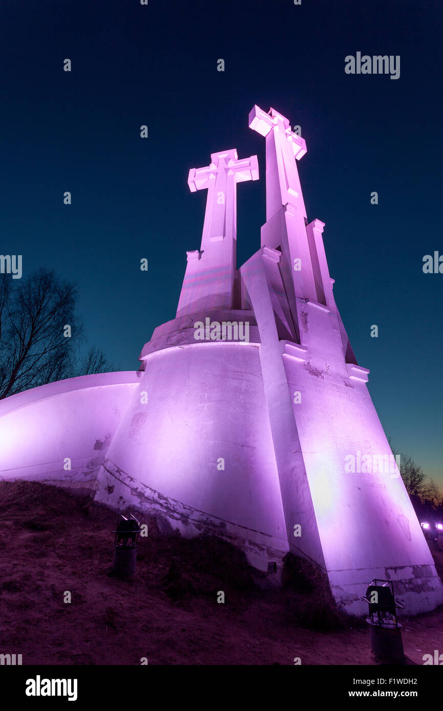 VILNIUS, LITHUANIA -March 19, 2015: Purple Illuminated Monument of ...