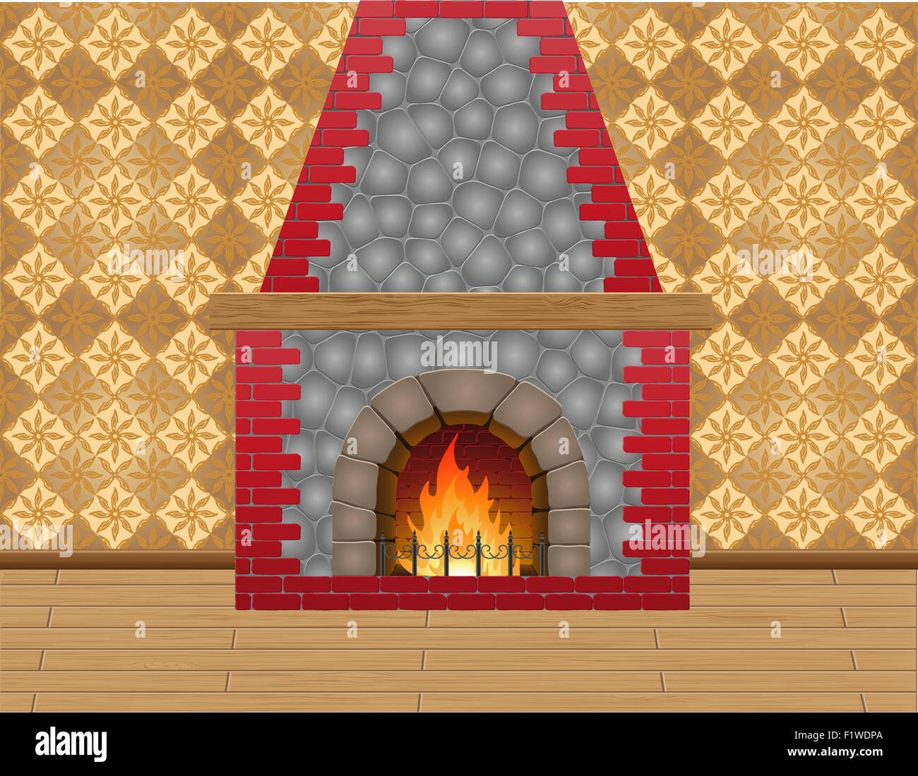 Burning firewood fireplace in Stock Vector Images - Alamy