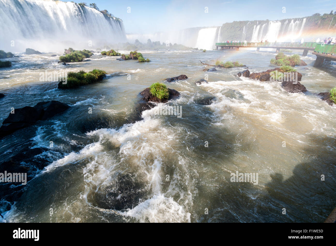 Iguacu (Iguazu) water falls on a border of Brazil and Argentina Stock ...
