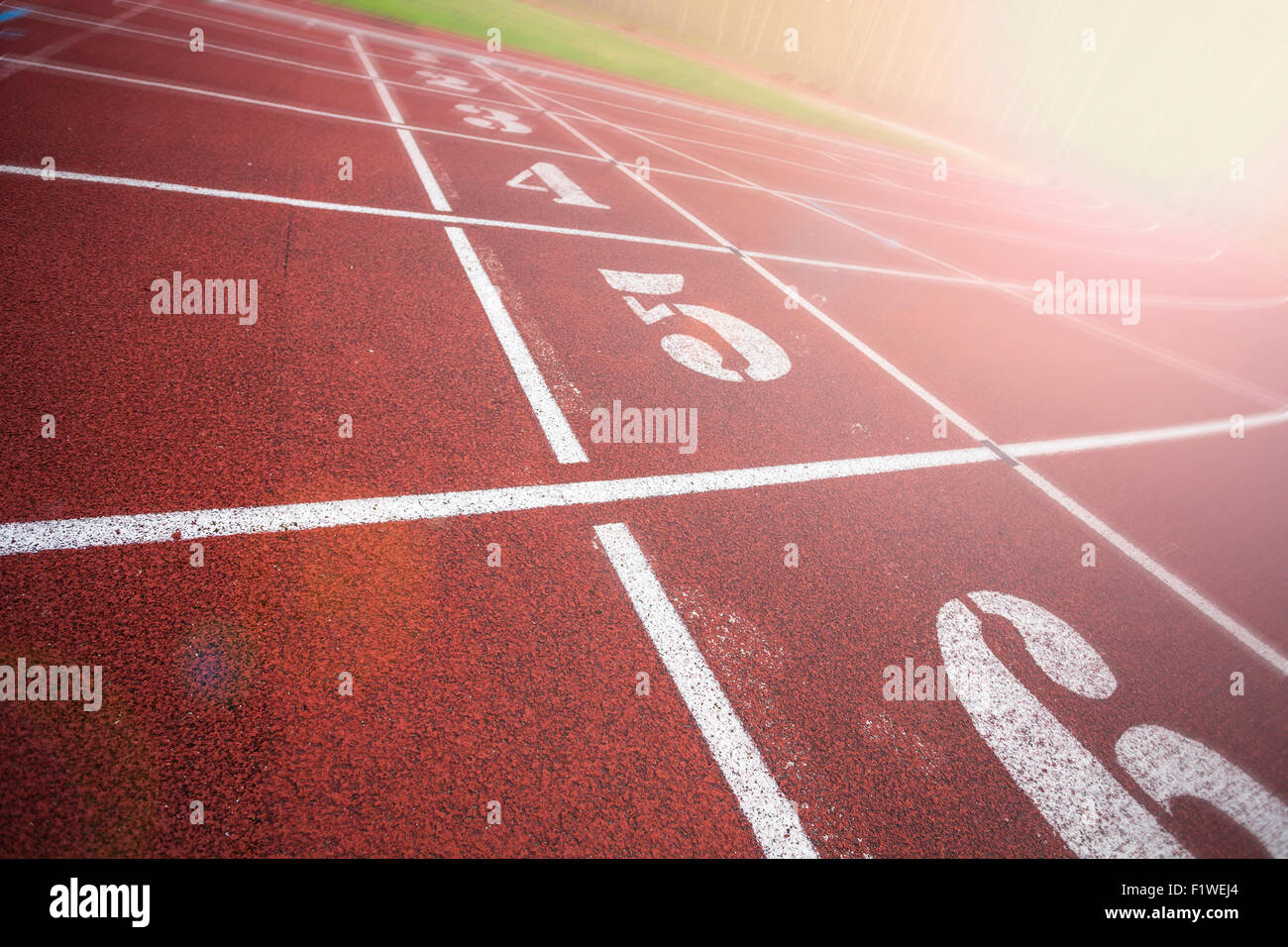 Red running tracks of Track and field stadium Stock Photo - Alamy