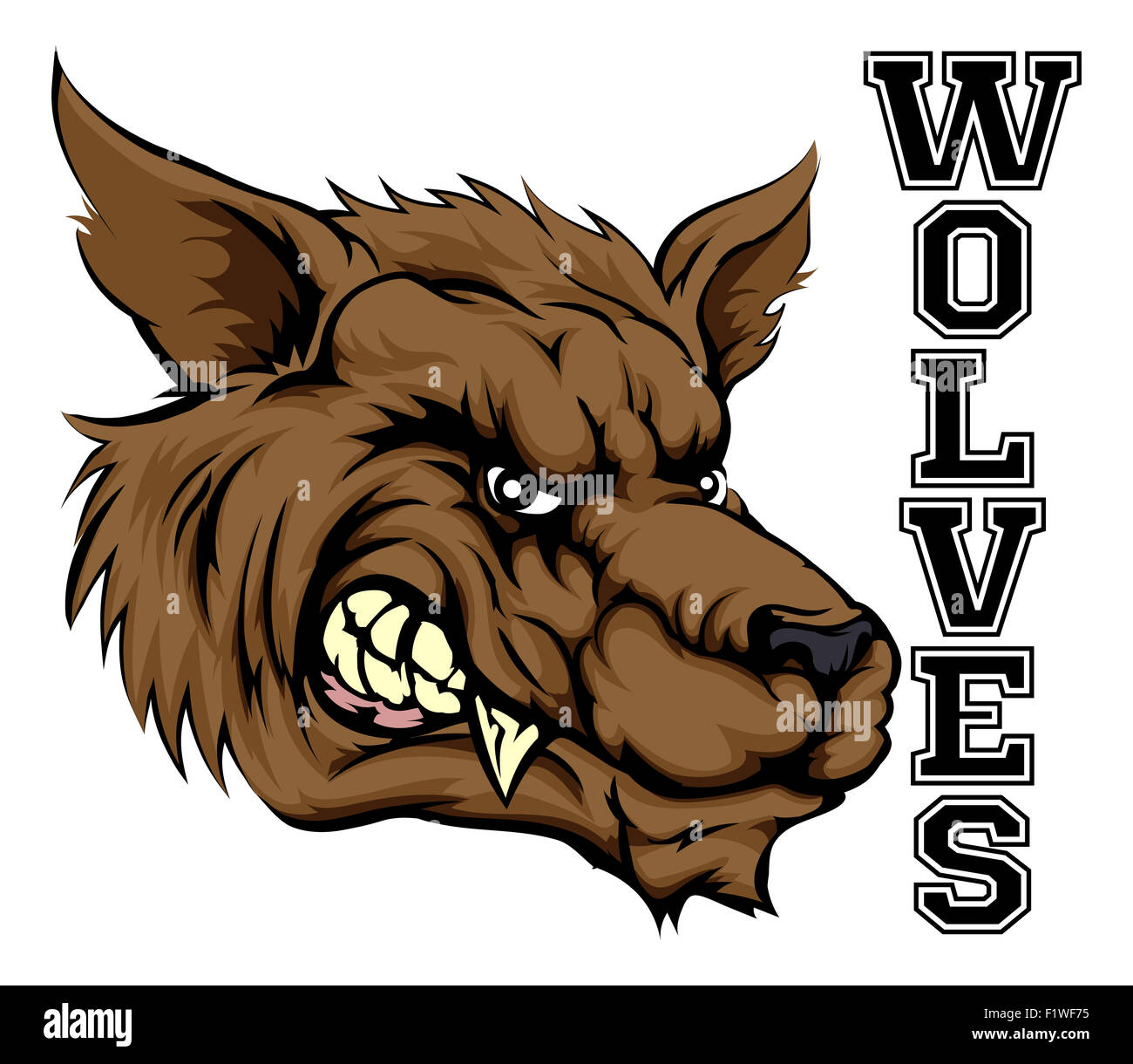 An illustration of a Wolf sports mascot head with the word Wolves Stock ...