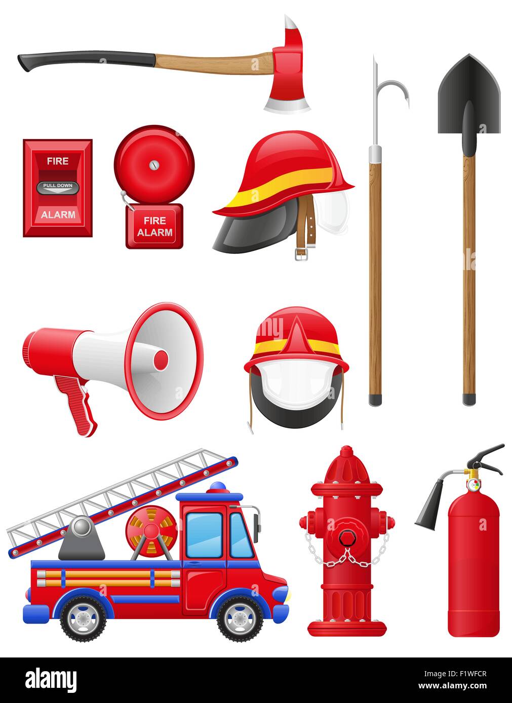 set icons of firefighting equipment vector illustration isolated on ...