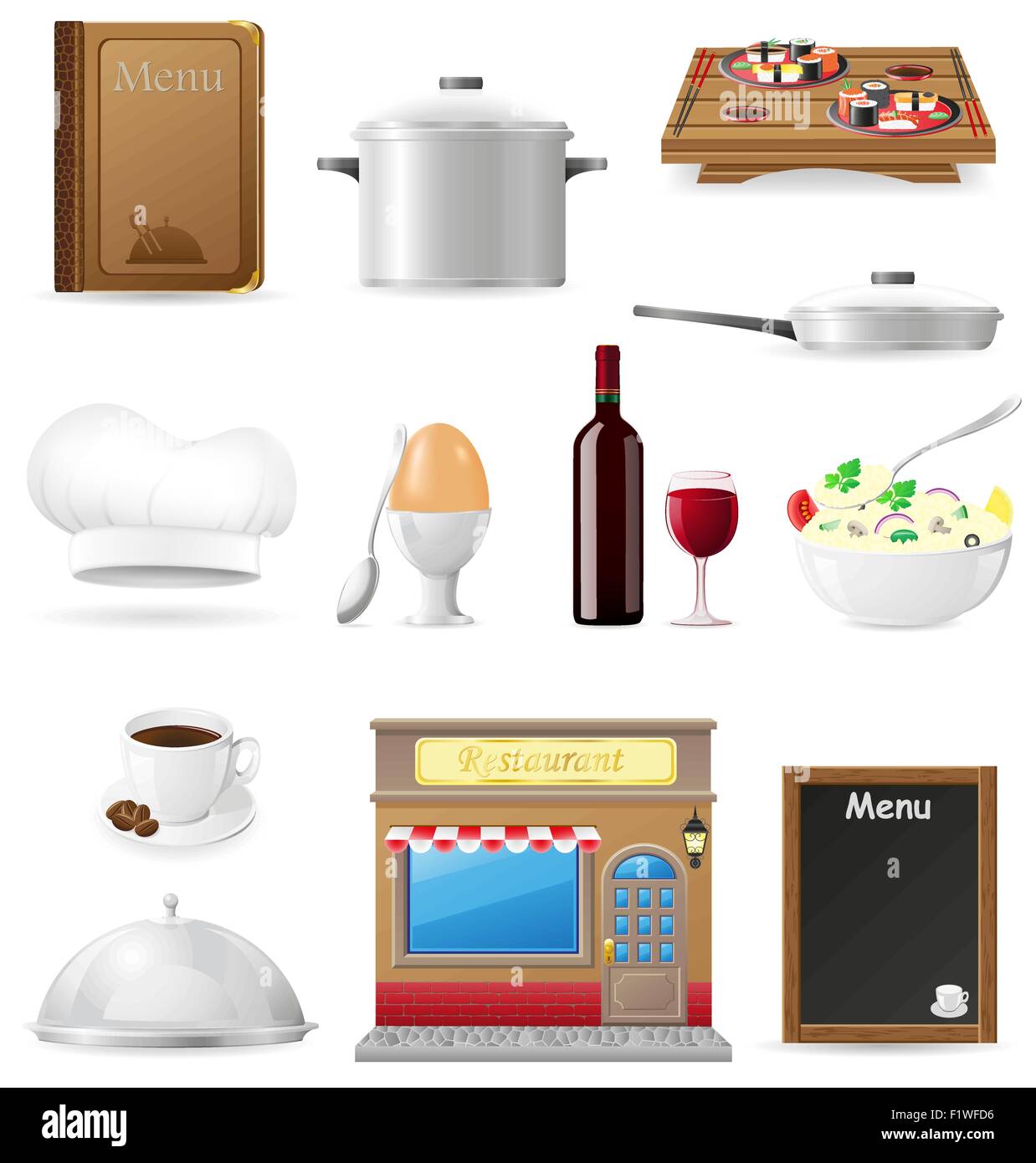 set kitchen icons for restaurant cooking vector illustration isolated ...