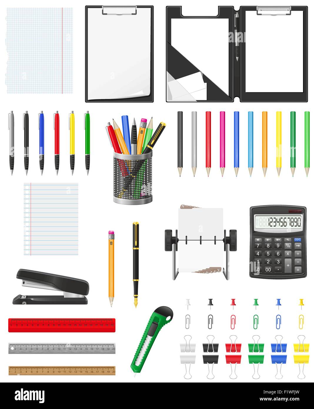 stationery set icons vector illustration isolated on white background ...