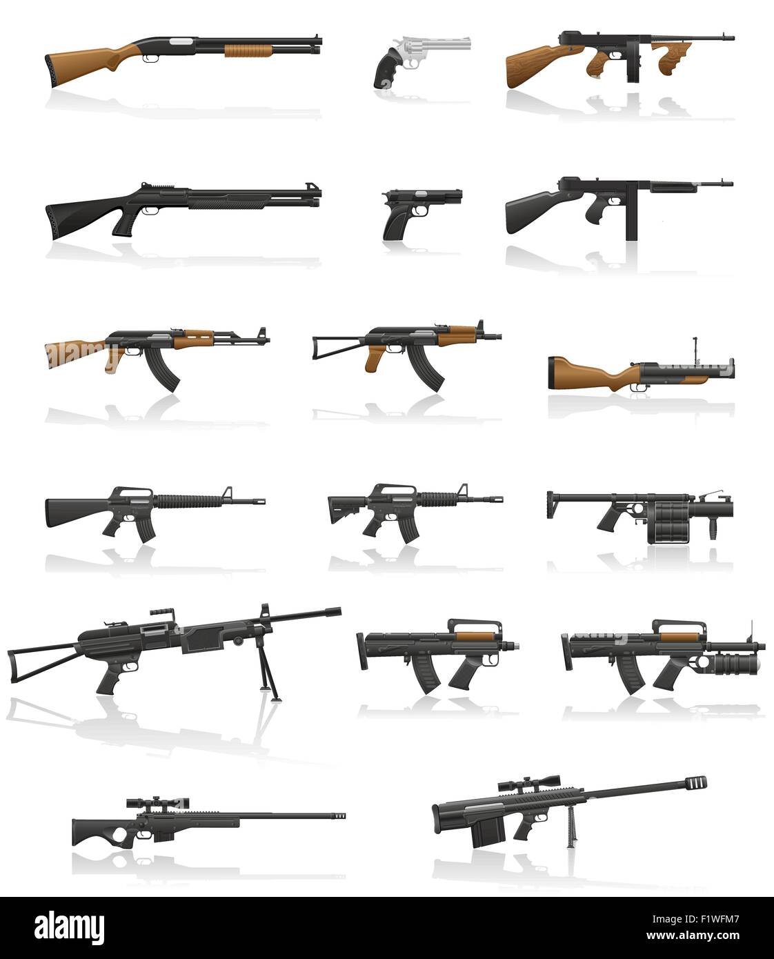 weapon and gun set collection icons vector illustration isolated on ...