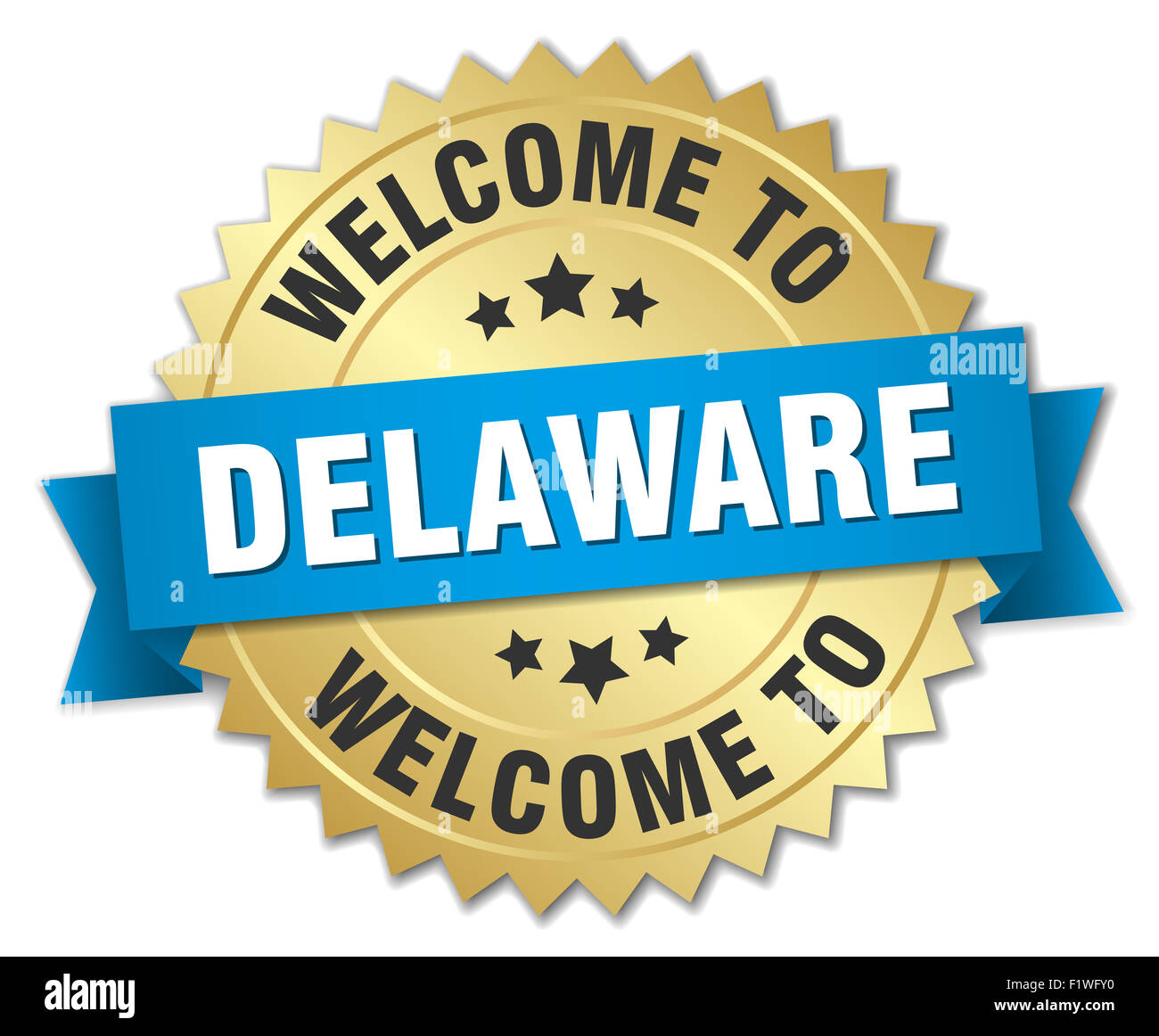 Delaware 3d gold badge with blue ribbon Stock Photo - Alamy