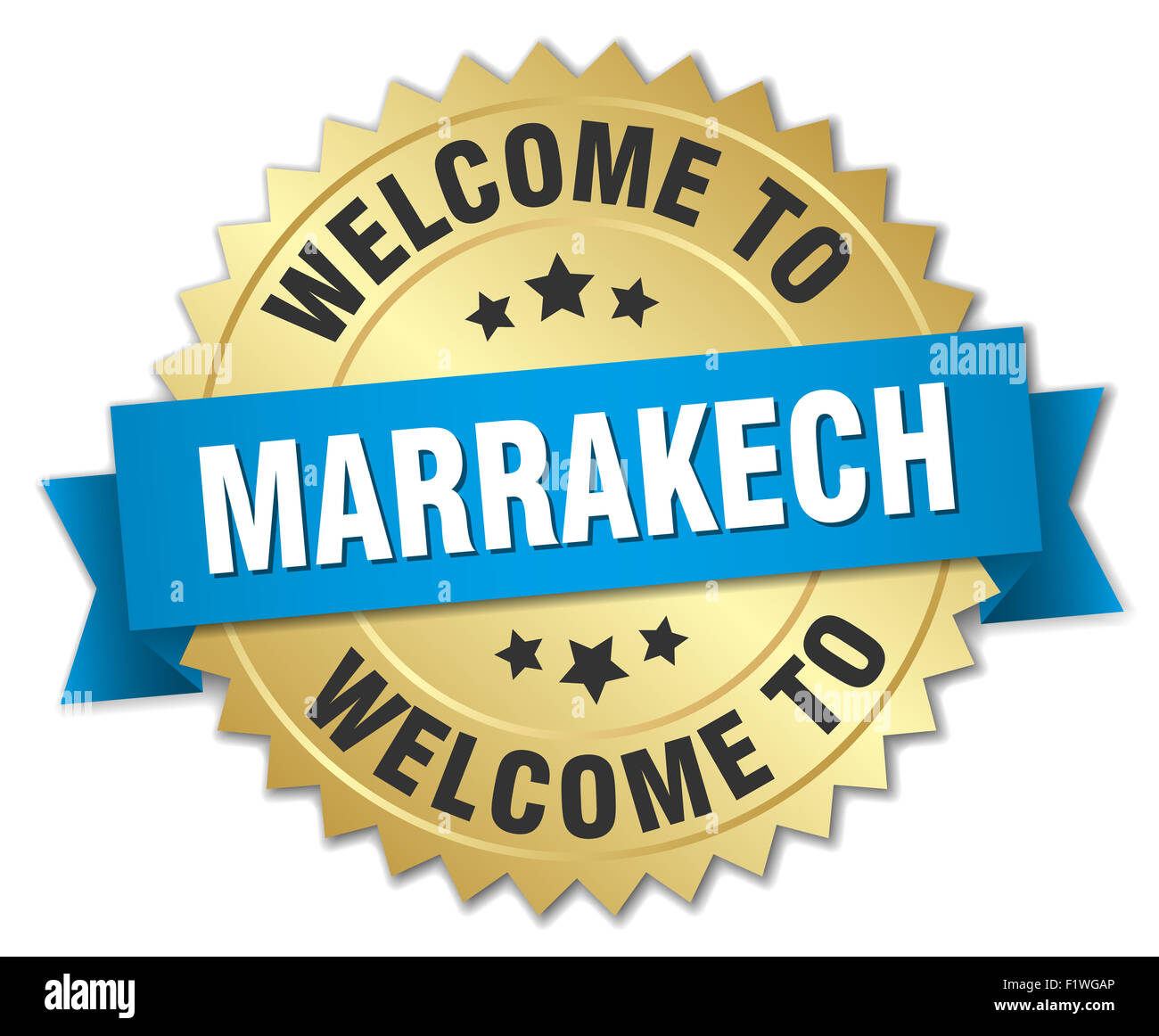 Marrakech 3d gold badge with blue ribbon Stock Photo - Alamy