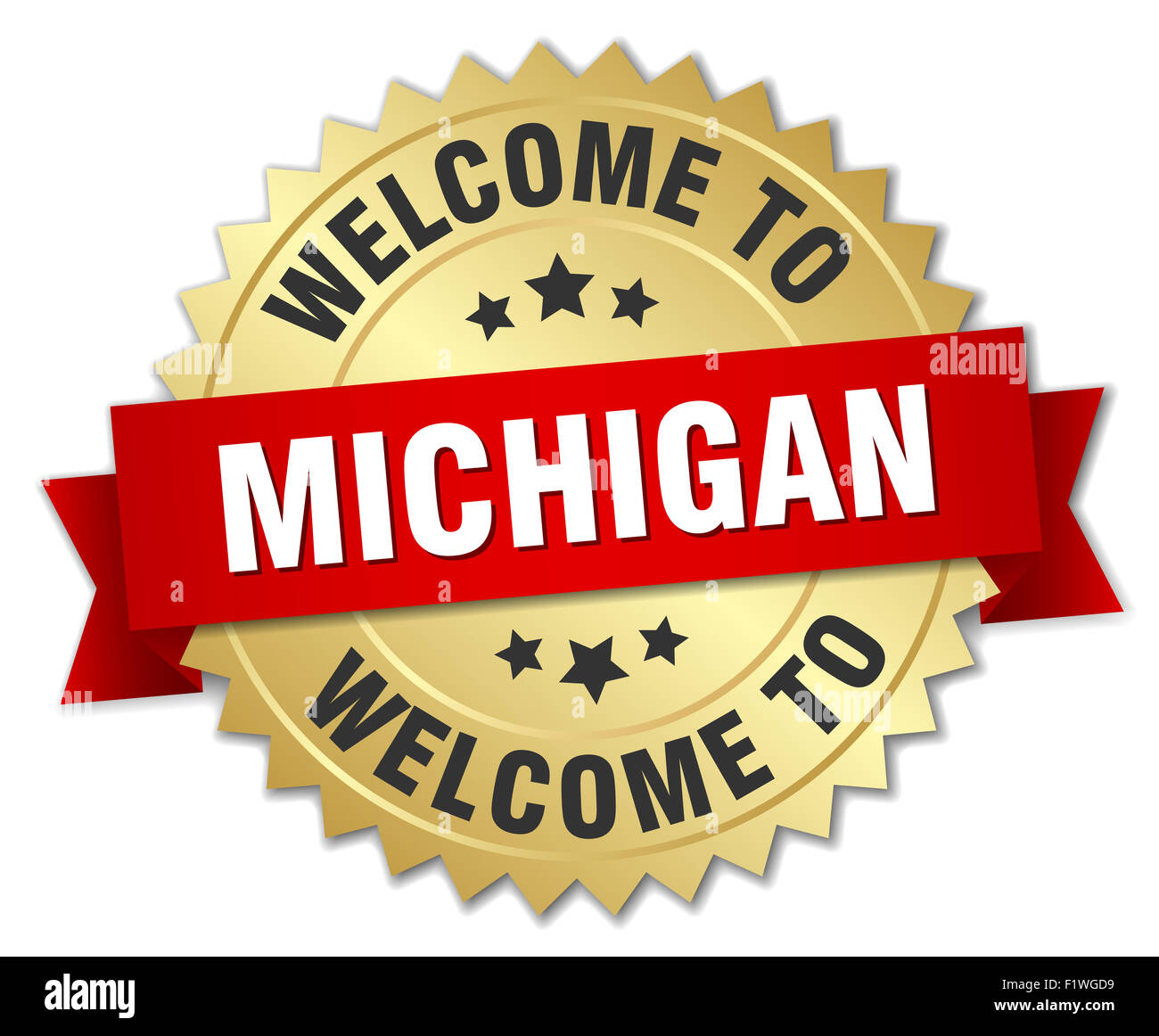 Michigan 3d gold badge with red ribbon Stock Photo - Alamy