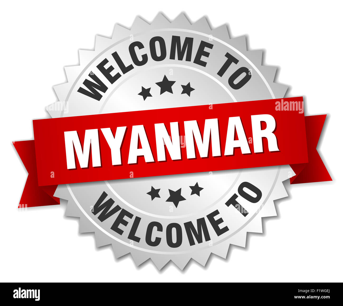 Myanmar 3d silver badge with red ribbon Stock Photo - Alamy