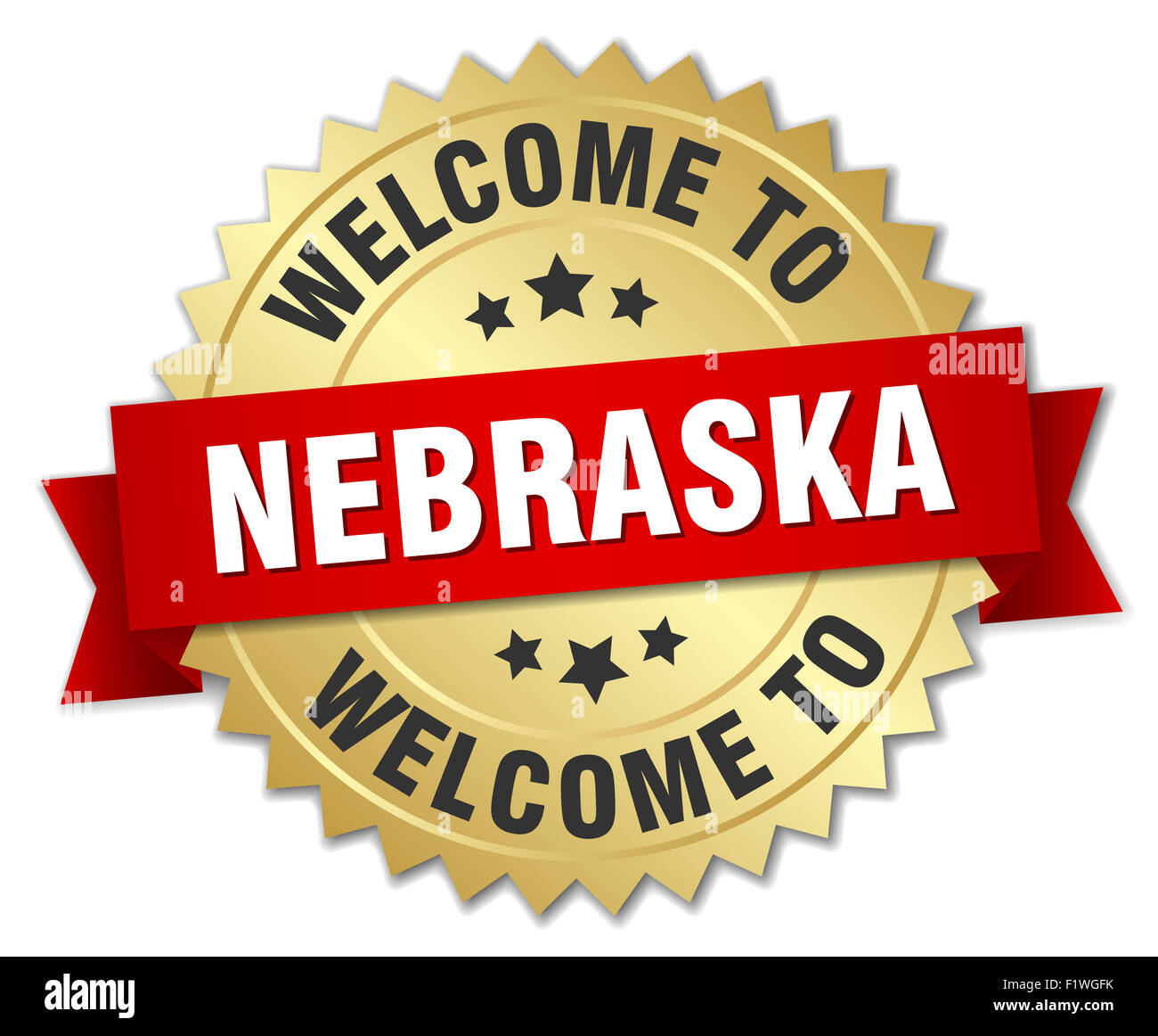 Nebraska 3d gold badge with red ribbon Stock Photo - Alamy