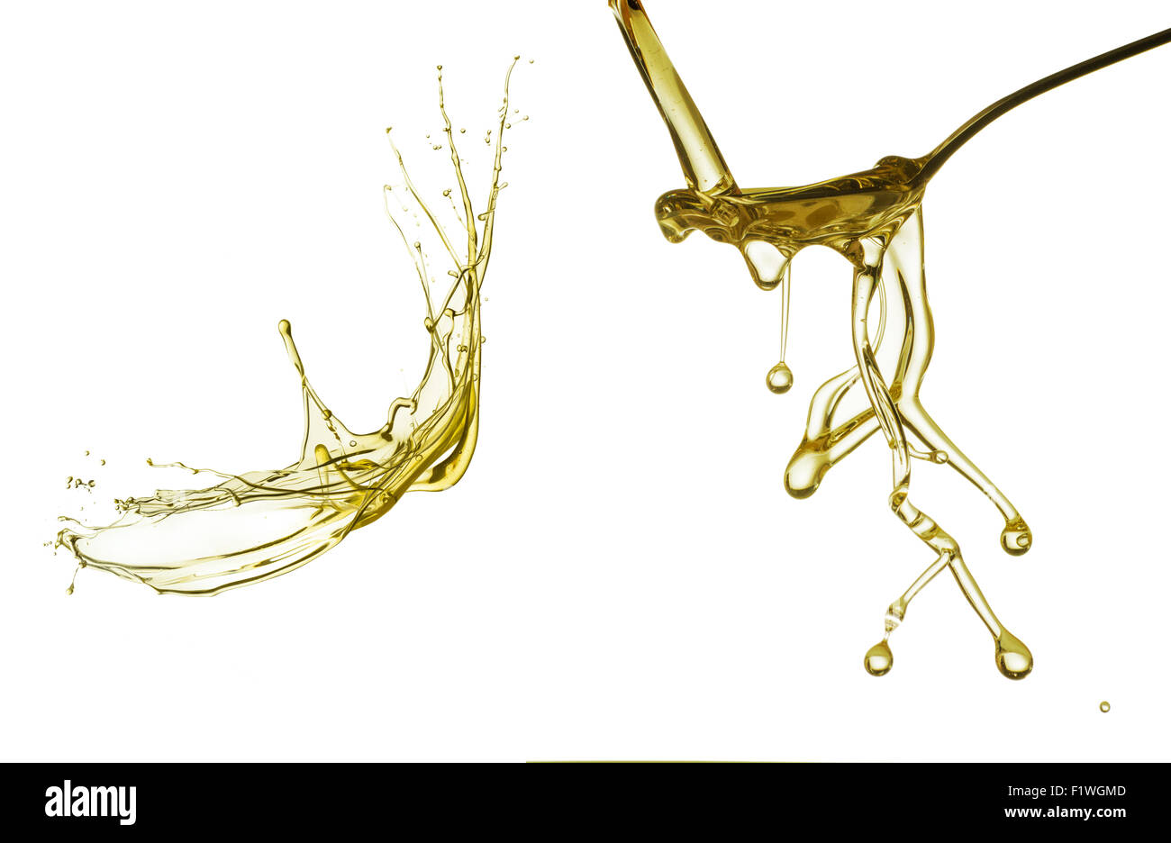 Pouring oil splash set isolated on white background Stock Photo - Alamy