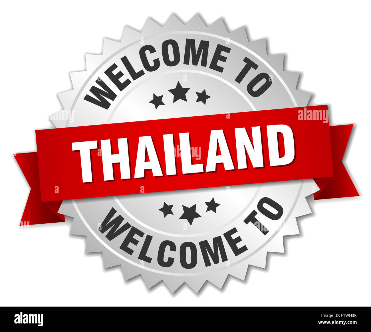 Thailand 3d silver badge with red ribbon Stock Photo - Alamy