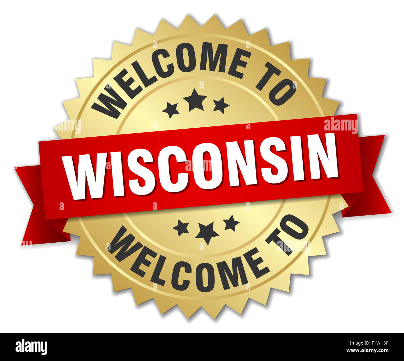 Wisconsin 3d gold badge with red ribbon Stock Photo - Alamy