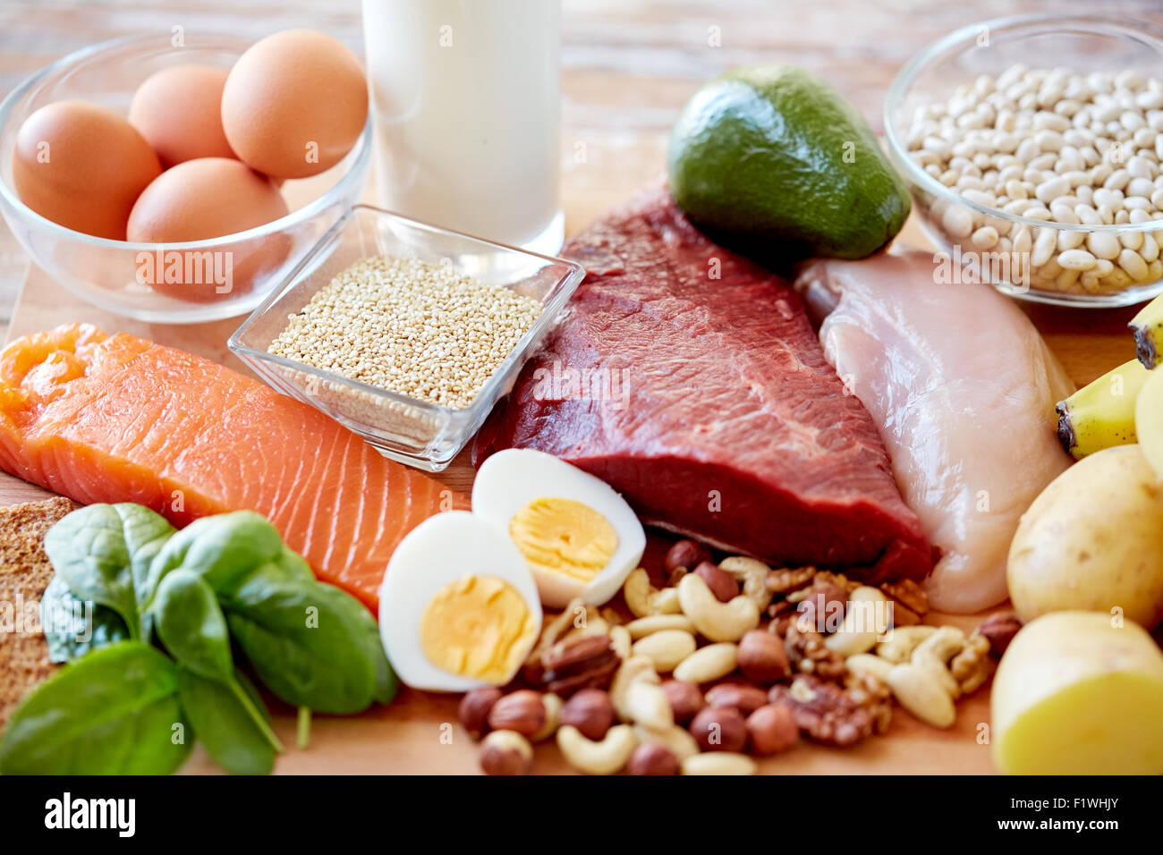 close up of different food items on table Stock Photo - Alamy