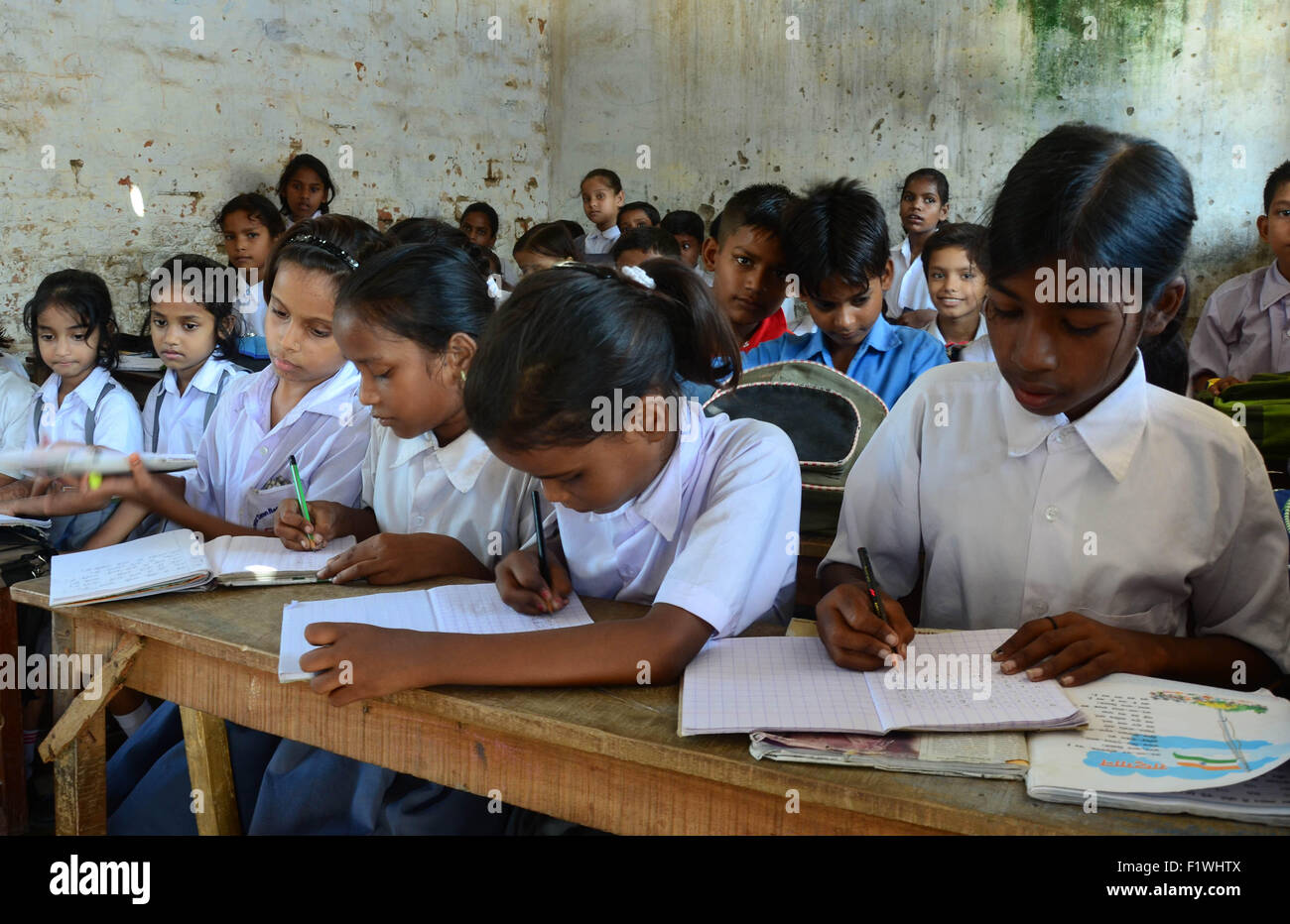 Allahabad, India. 08th Sep, 2015. School children writing inside the ...