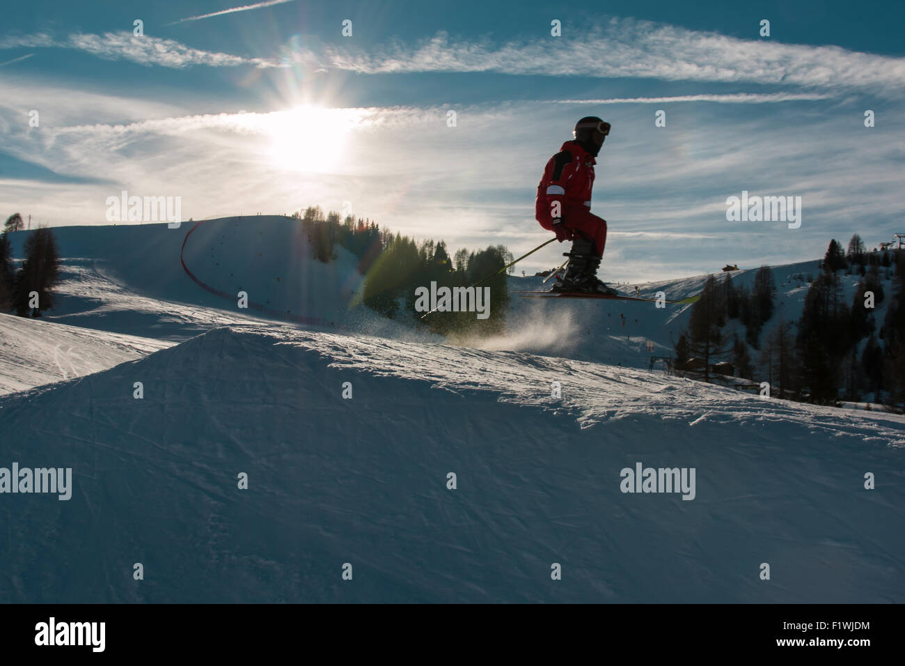 freestyle ski jump in mountain snow park, winter season Stock Photo - Alamy