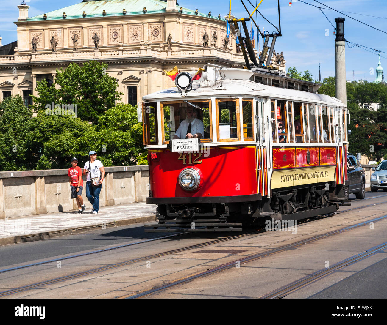 Prague red trams hi-res stock photography and images - Alamy
