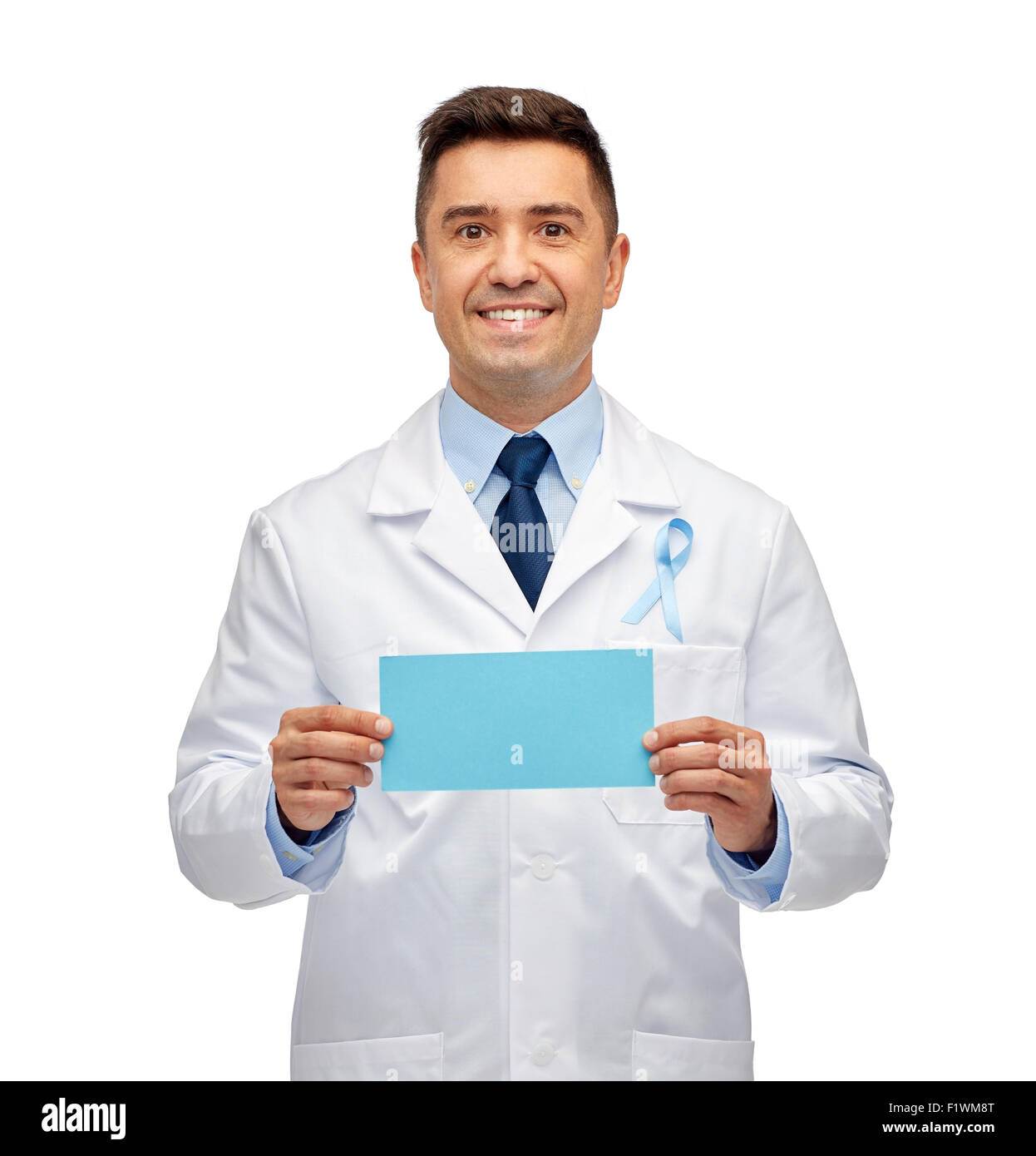 happy doctor with prostate cancer awareness ribbon Stock Photo - Alamy
