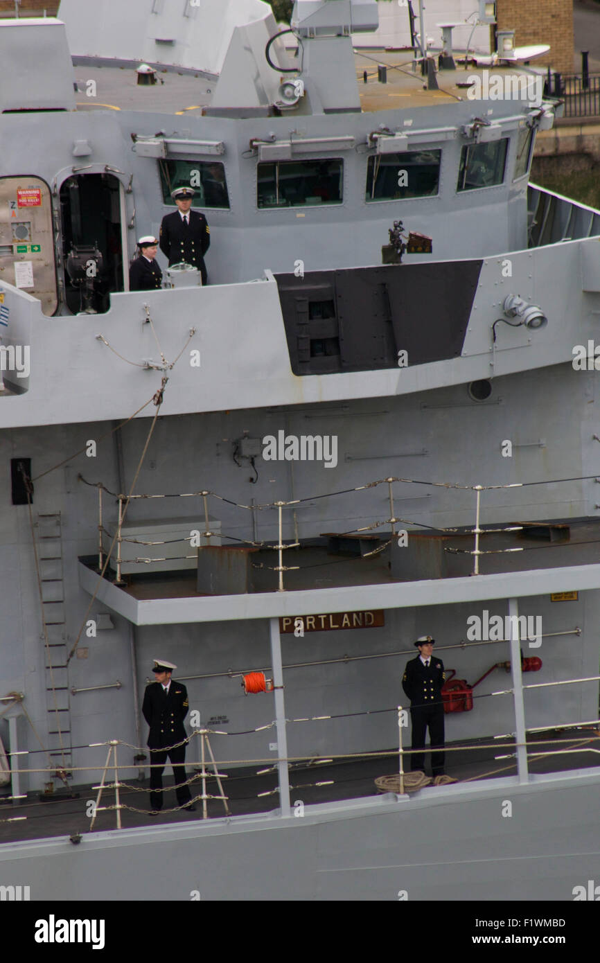 London, UK. 8th September, 2015. Type 23 Frigate HMS Portland 'F79' and ...