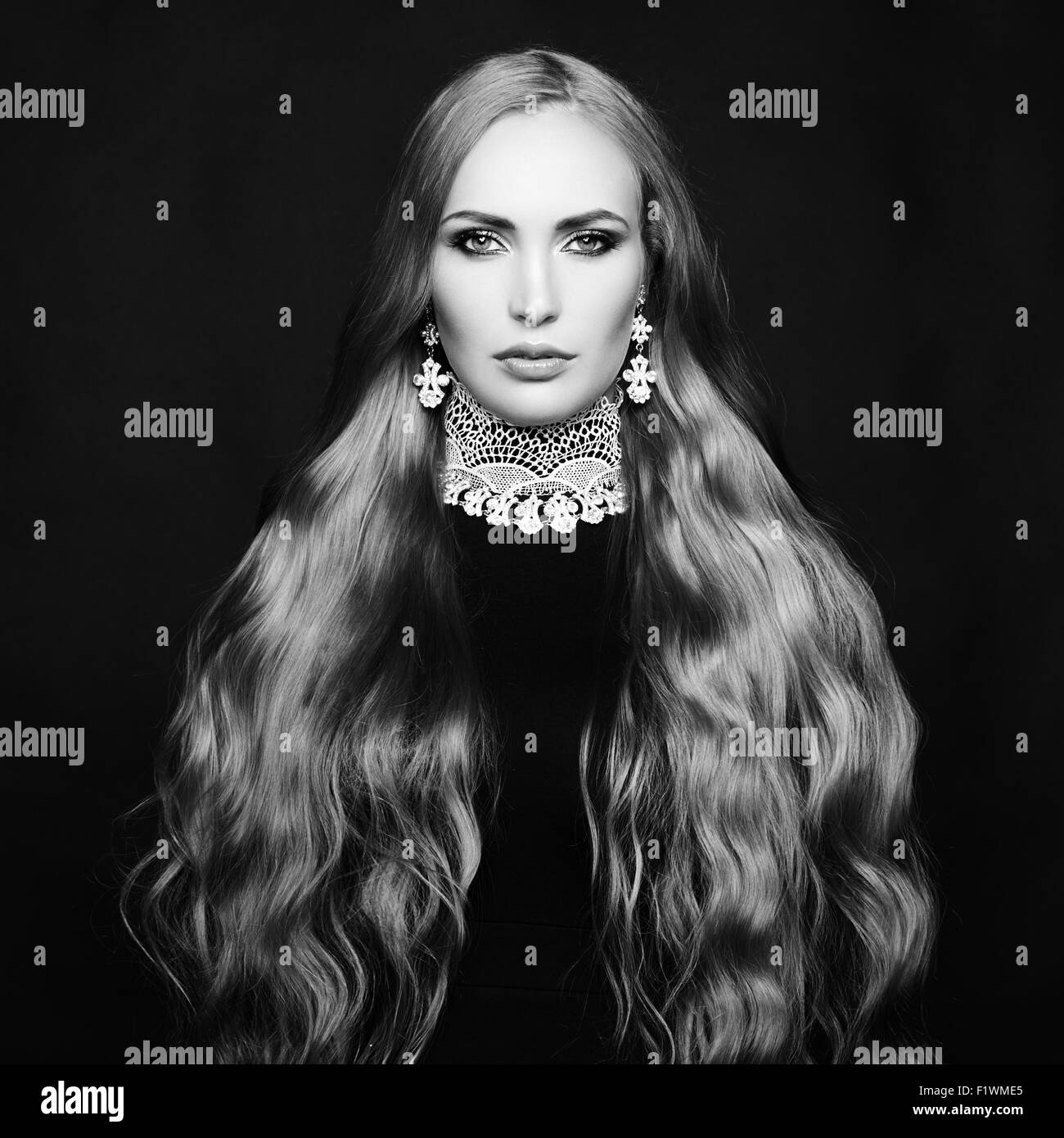 Photo of beautiful woman with magnificent hair. Perfect makeup. Fashion ...