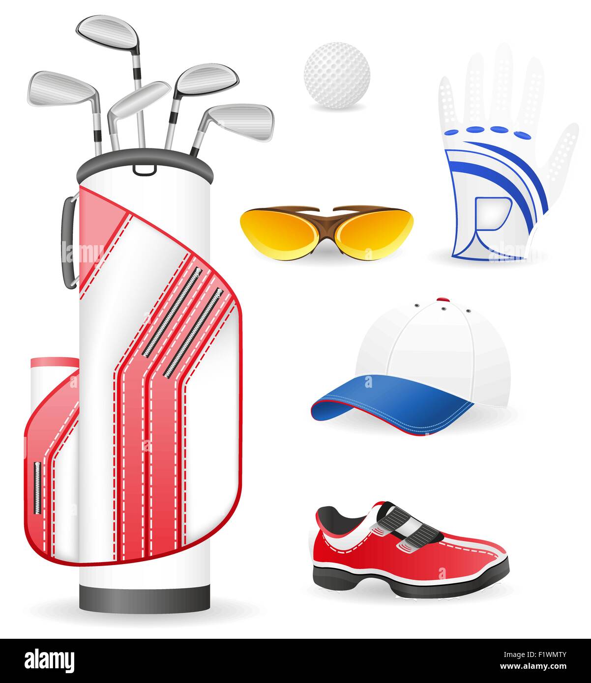 equipment and clothing for golf vector illustration isolated on white ...