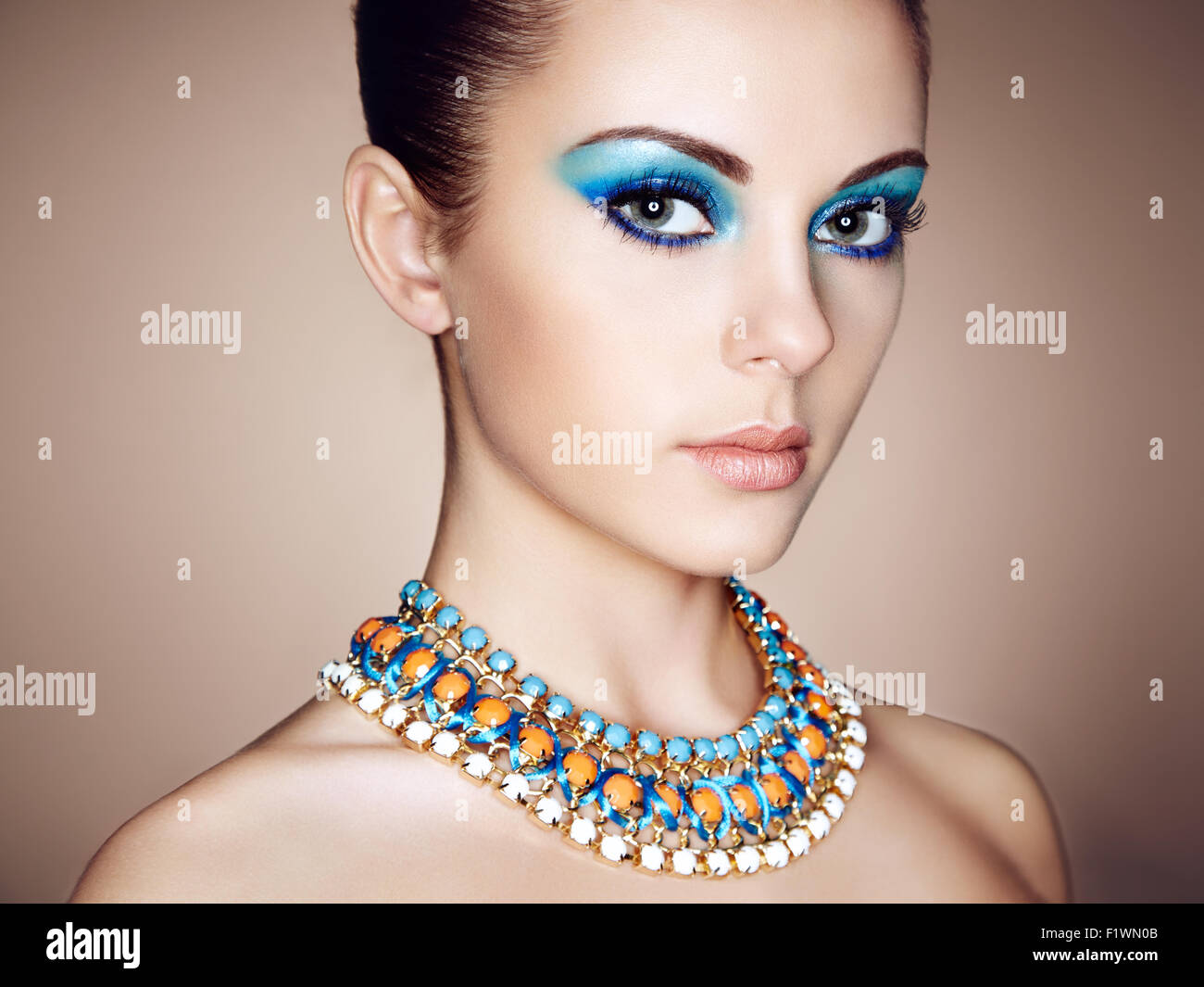 Portrait of young beautiful woman close up. Perfect makeup. Perfect ...