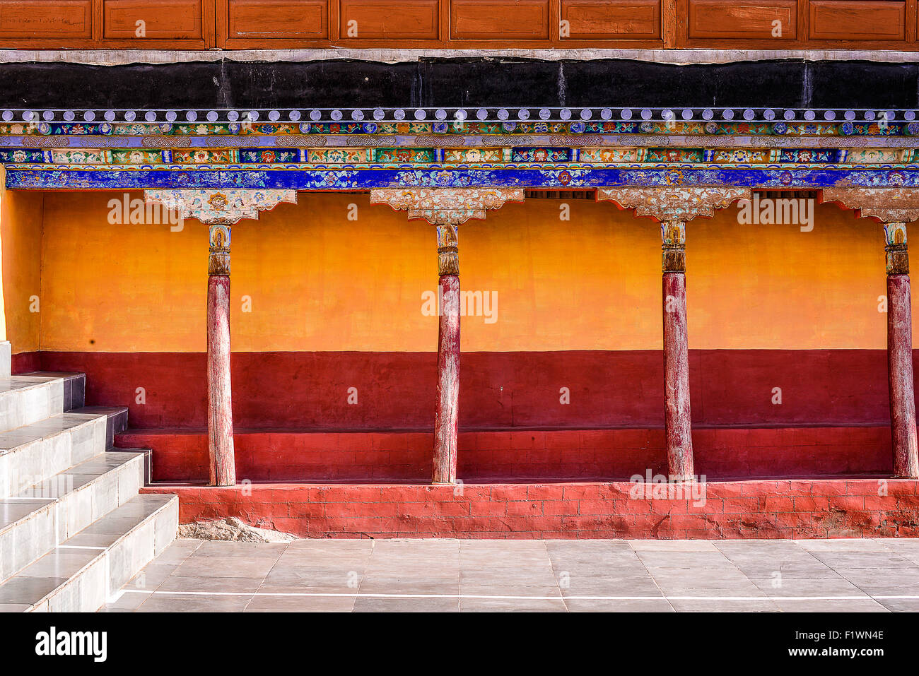 India Jammu Kashmir Ladakh Courtyard of Thiksay Monastery Stock Photo ...