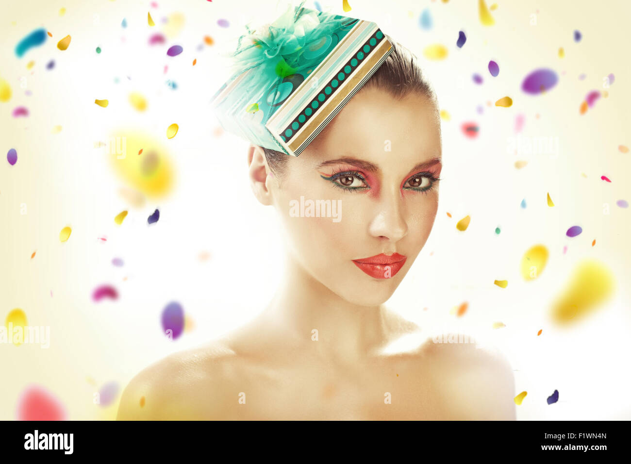 Young lady wearing gift-hat Stock Photo - Alamy
