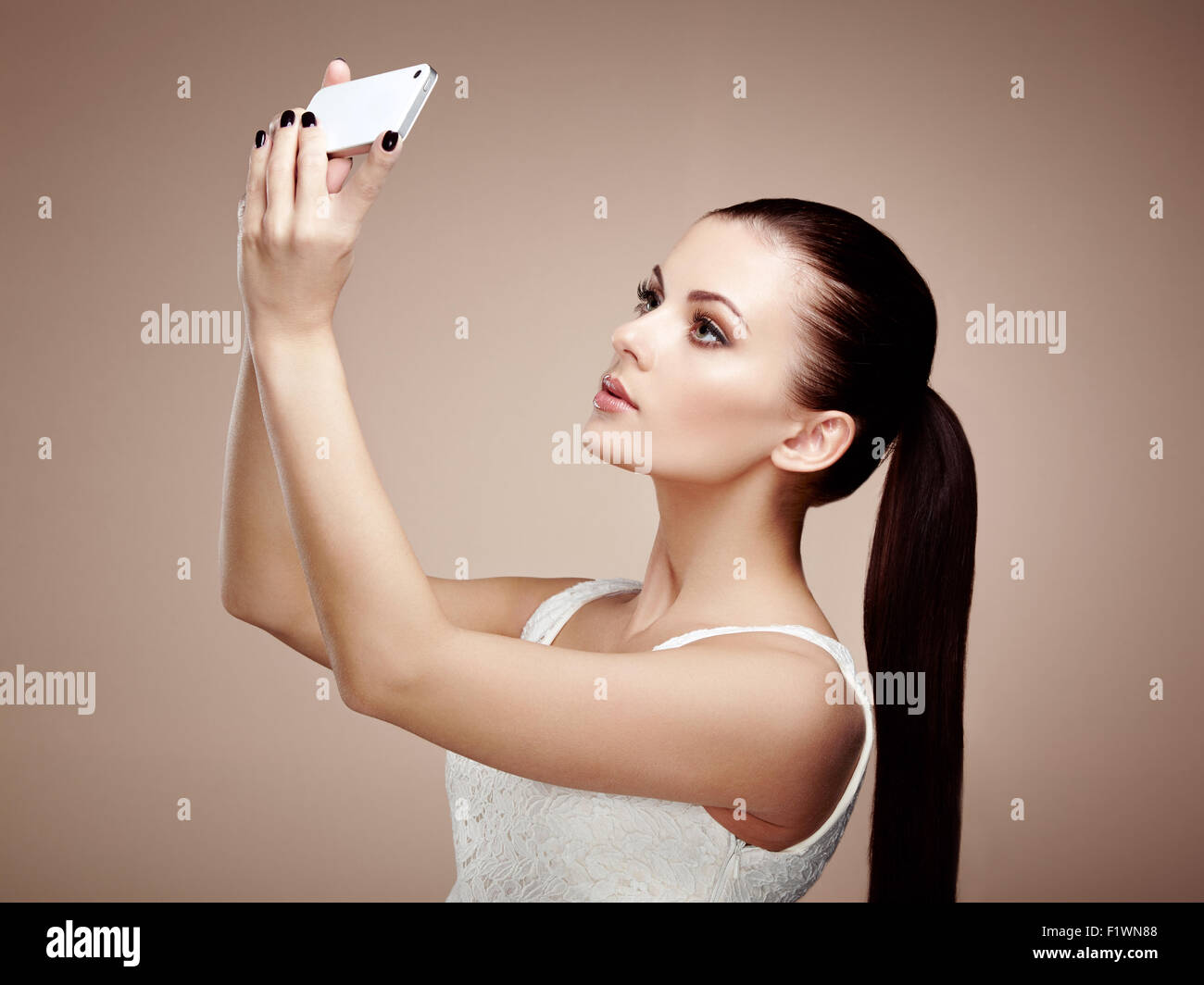 Beautiful Young Woman Taking Selfie Girl Photographing Herself With
