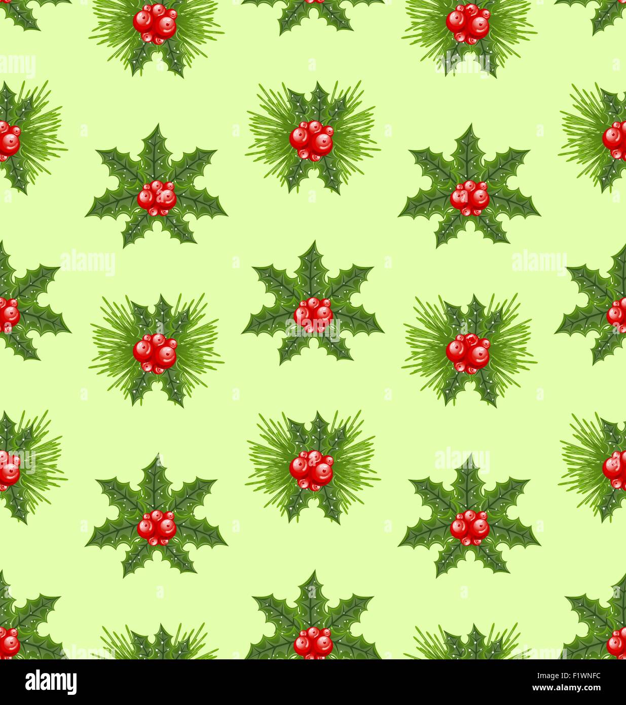 Seamless Pattern Christmas Holly Berry Background - vector Stock Vector ...
